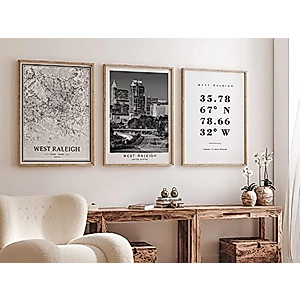 Dear Mapper West Raleigh United States View Abstract Road Modern Map Art Minimalist Painting Black and White Canvas Line Art Print Poster Art Line Paintings Home Decor (Set of 3 Unframed) (12x16inch)