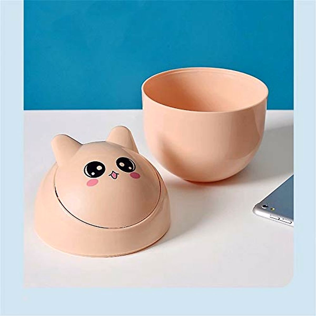 HPH Mini Trash Can Desktop Trash Can for office Desktop Coffee Table Kitchen Small Garbage Can Cute Plastic Trash Can Shake Cover Bucket Small Paper Basket,orange,GH-2009-4