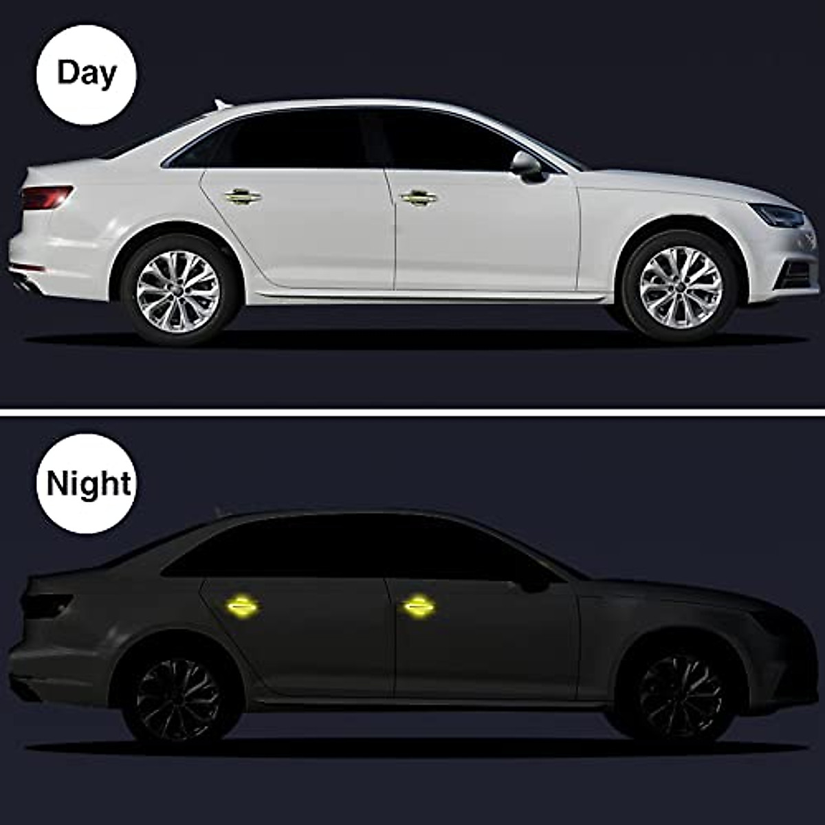 Kakalote 8pcs Car Door Handle Scratch Protector Film Pad Reflective Strips,Universal Door Side Paint Protection Car Door Handle Cup Protector Films(Yellow)