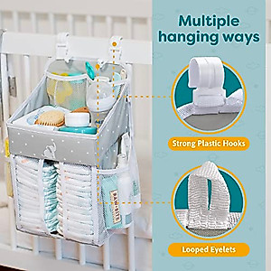 Cradle Star Hanging Diaper Caddy Organizer - Diaper Organizer Caddy with Multiple Pockets - Baby Organizer for Nursery Accessories - Changing Table Organizer and Diaper Storage - 17x9x9 in - Gray