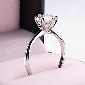 Voogueme 2.0 Carat Selection Six-Prong Solitaire Moissanite Engagement Wedding Anniversary Promise Rings in Solid Sterling Silver Ring for Women with Gift Box