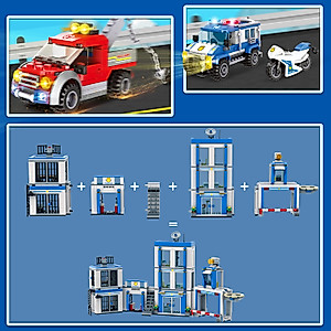 City Police Station Building Block Set with Police Car, Truck, Jail Cell, Motorcycle, and Surveillance Drone, Imaginative and Interactive Police Toy Gift for Kids and Boys Aged 6+ (979 Pieces)