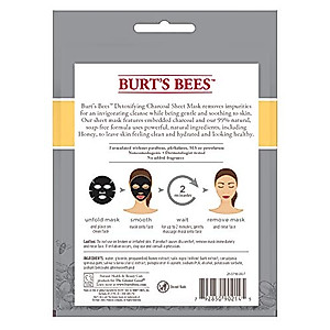 Burt's Bees Detoxifying Charcoal Facial Sheet Mask, Honey, Single Use (Package May Vary)
