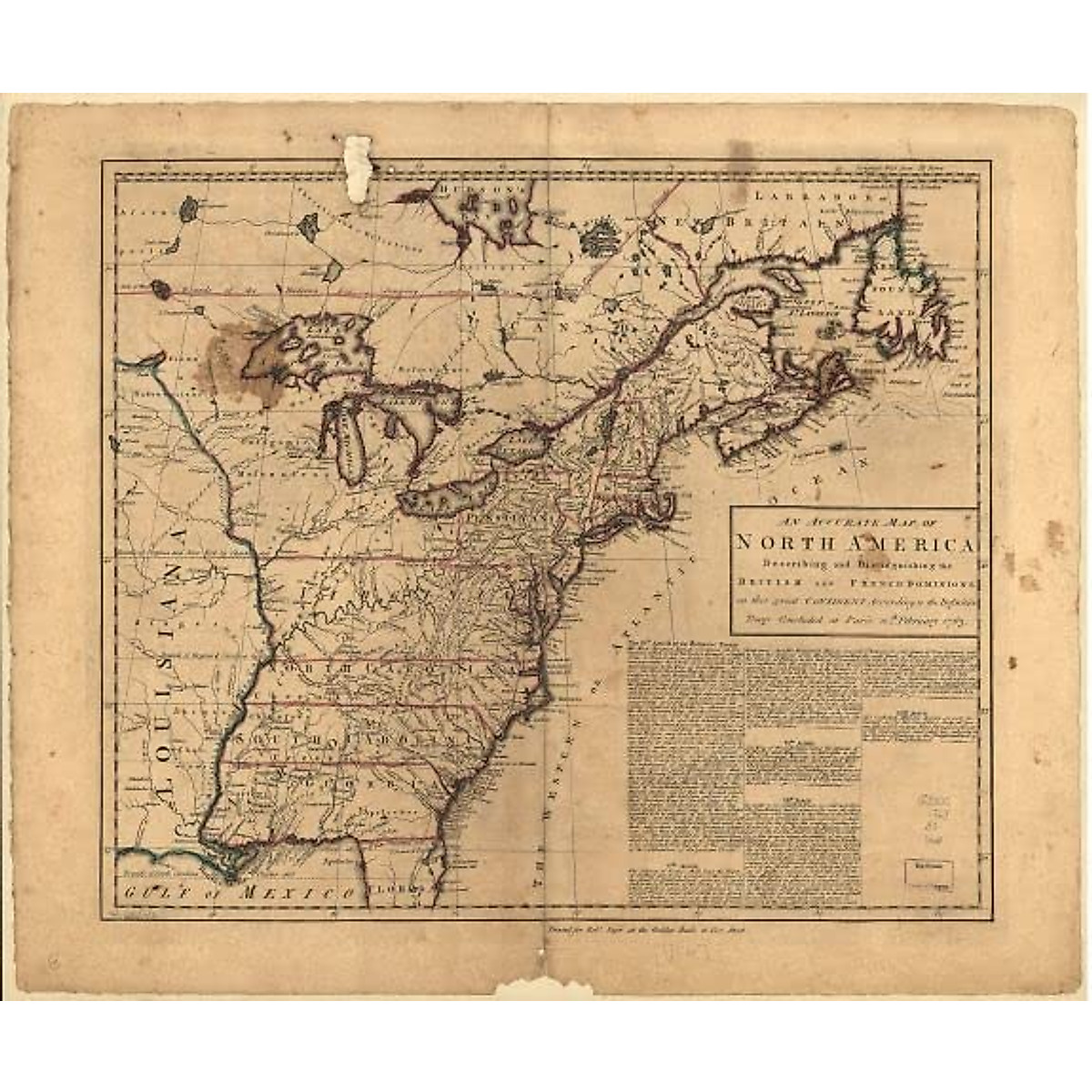 1763 Map| An accurate map of North America describing and distinguishing the British and Fr