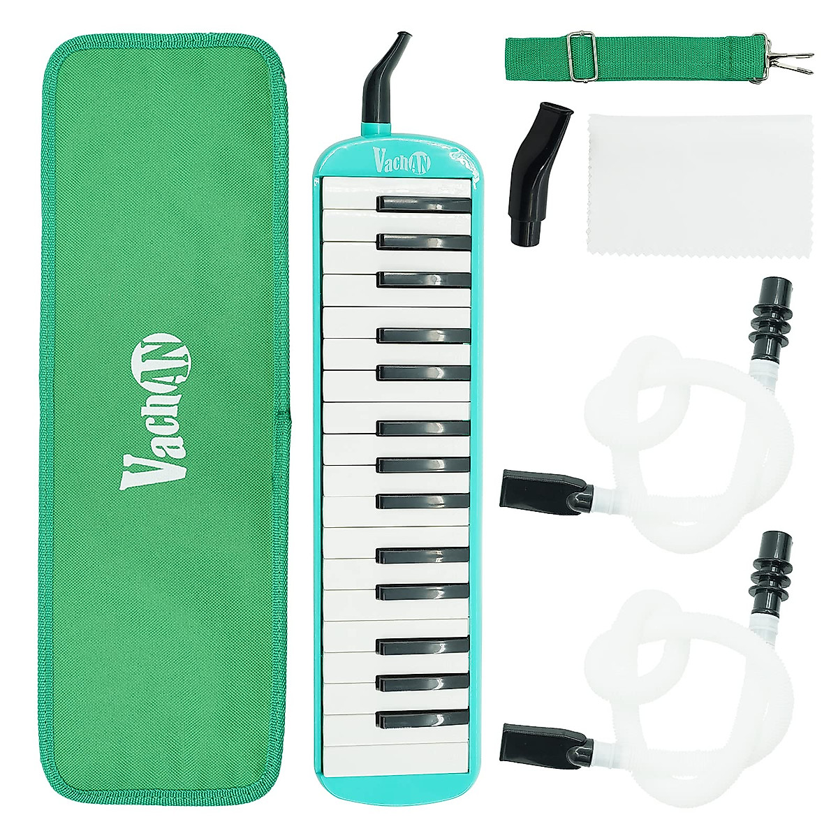 VACHAN 32 Keys Melodica Instrument, Soprano Melodica Air Piano Keyboard Musical Instrument with 2 Soft Long Tubes, Short Mouthpieces and Carrying Bag for Kids Beginners Gift,Blue