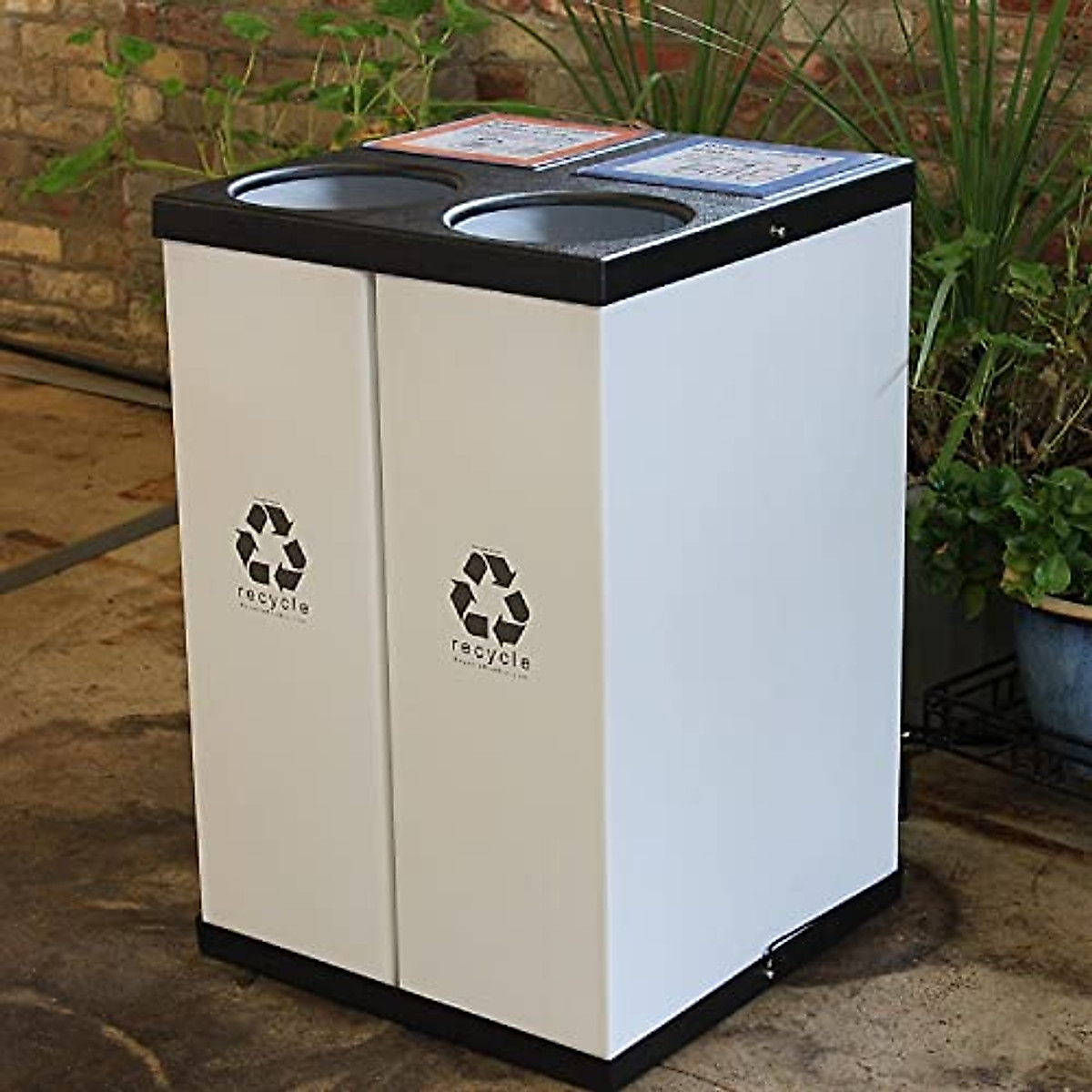 RecycleBoxBin Double Recycling Bin - Large Capacity (25 gal. per bin), All Plastic Construction, Light-Weight, with Changeable Label System