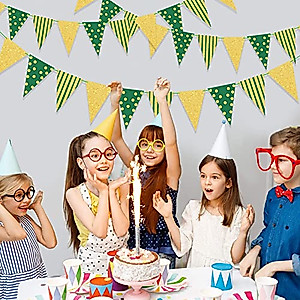 Green Gold Party Decorations, Hanging Glitter Paper Triangle Flag Pennant Banner for St. Patrick's Day Graduation Carnival Bachelorette Engagement Wedding Birthday Baby Bridal Shower 24.6Ft