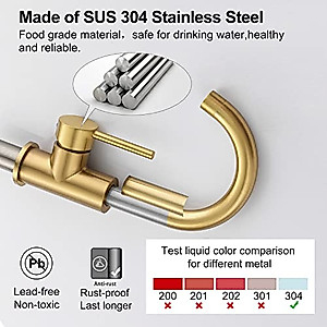 Single Handle Brushed Gold Bathroom Sink Faucet with Supply Hose, 360° Swivel Gold Bar Sink Faucet with Deck Plate, Gold RV Bathroom Basin Faucet for 1-3 Hole Installation