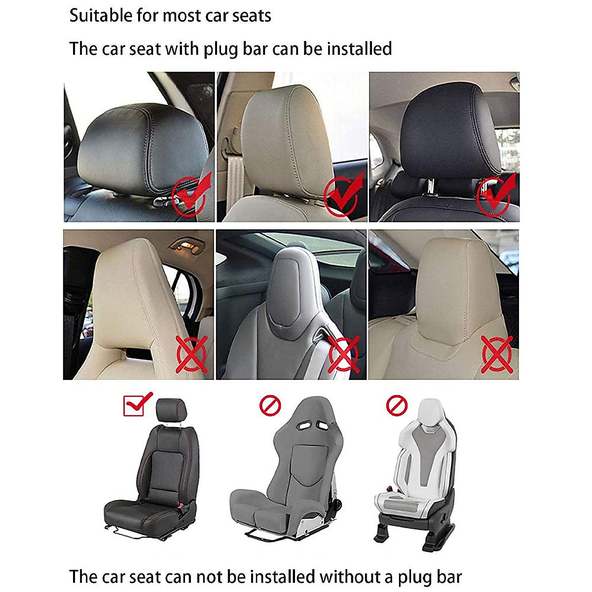 JSKRL Car Headrest Pillow, 360°Adjustable PU Leather Car Seat Head Neck Support Rest Cushion Both Kids Adults for Travel Sleeping
