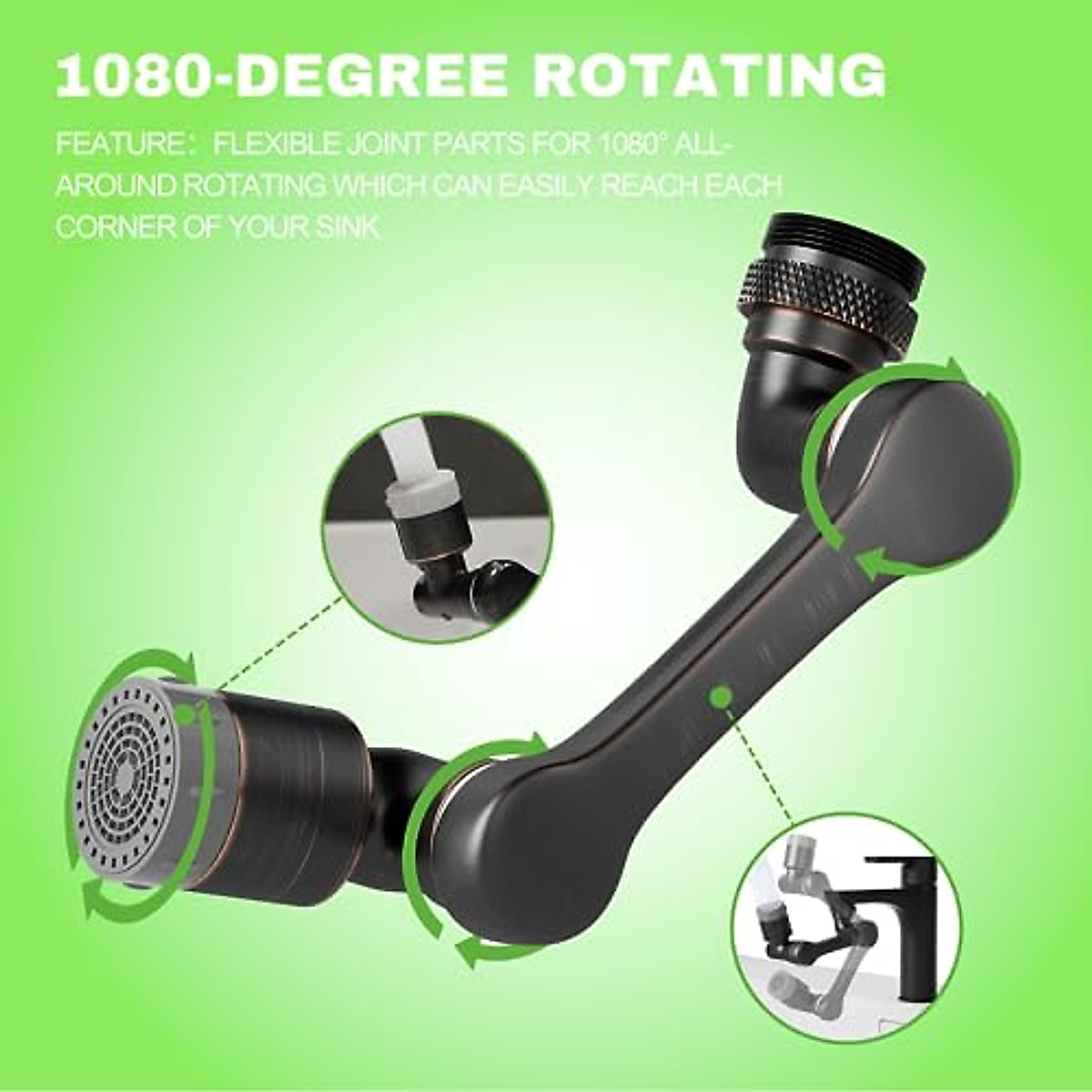 1080°Free Rotating Faucet Extender(, Universal Swivel Robotic Arm Swivel Extension Faucet Aerator with 2 Water Outlet Modes,Brass Faucet Attachment for Kitchen Bathroom Sink(Oil Rubbed Bronze)