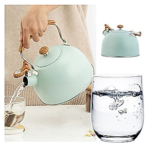 Tea Kettle,2.6 Quart Whistling Tea Kettle,Teapot for Stovetop,Food Grade Stainless Steel Teapot with Wood Pattern Handle, Loud Whistle Kettle for Tea, Coffee, Milk(Green-2.6 Quart)