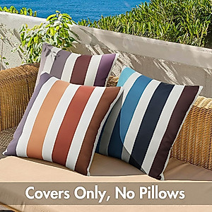 CURRAMET Pack of 2 Outdoor Pillows Waterproof Geometric Stripes Outdoor Pillow Covers, Decorative Square Patio Pillows Cushion Case for Couch Tent Sunbrella 18 x 18 Inches