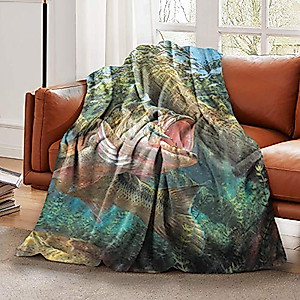 Bass Fish Fishing Throw Blanket Super Soft Flannel Blanket Decorative Sofa Blanket for Kids Adults Warm Cozy 60"X50" Couch Blankets for Living Room Home Travel Camping Beach
