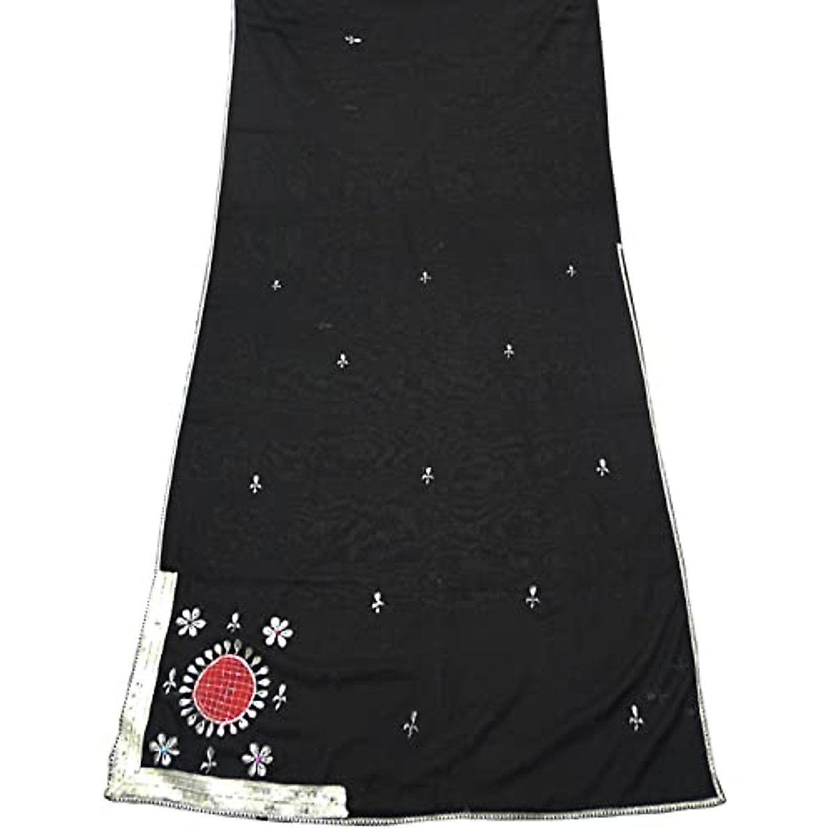 Peegli Indian Black Vintage Georgette DIY Craft Cloth Traditional Sarong Fabric Embroidered Textile