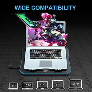 AICHESON Laptop Cooler Pad with 6 Cooling Fans, 7 Adjustable Height Stand, Blue LED Lights, USB Powered Chill Mat for 15-17.3 inch Laptops