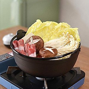 MYYINGBIN Traditional Sukiyaki Pot, Enamel Coated Cast Iron Pot Casserole with Wooden Cover for Camping Cooking, 29cm, A, 29cm(11inch)