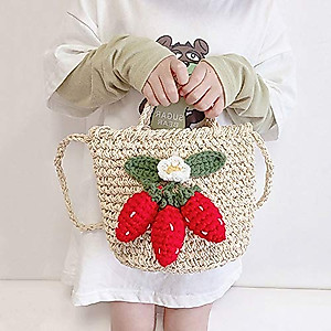 Rebecca Women Girl Straw Woven Shoulder Bag Beach Crochet Envelope Crossbody Bag Vacation Tassels Handbag (Strawberry beige)