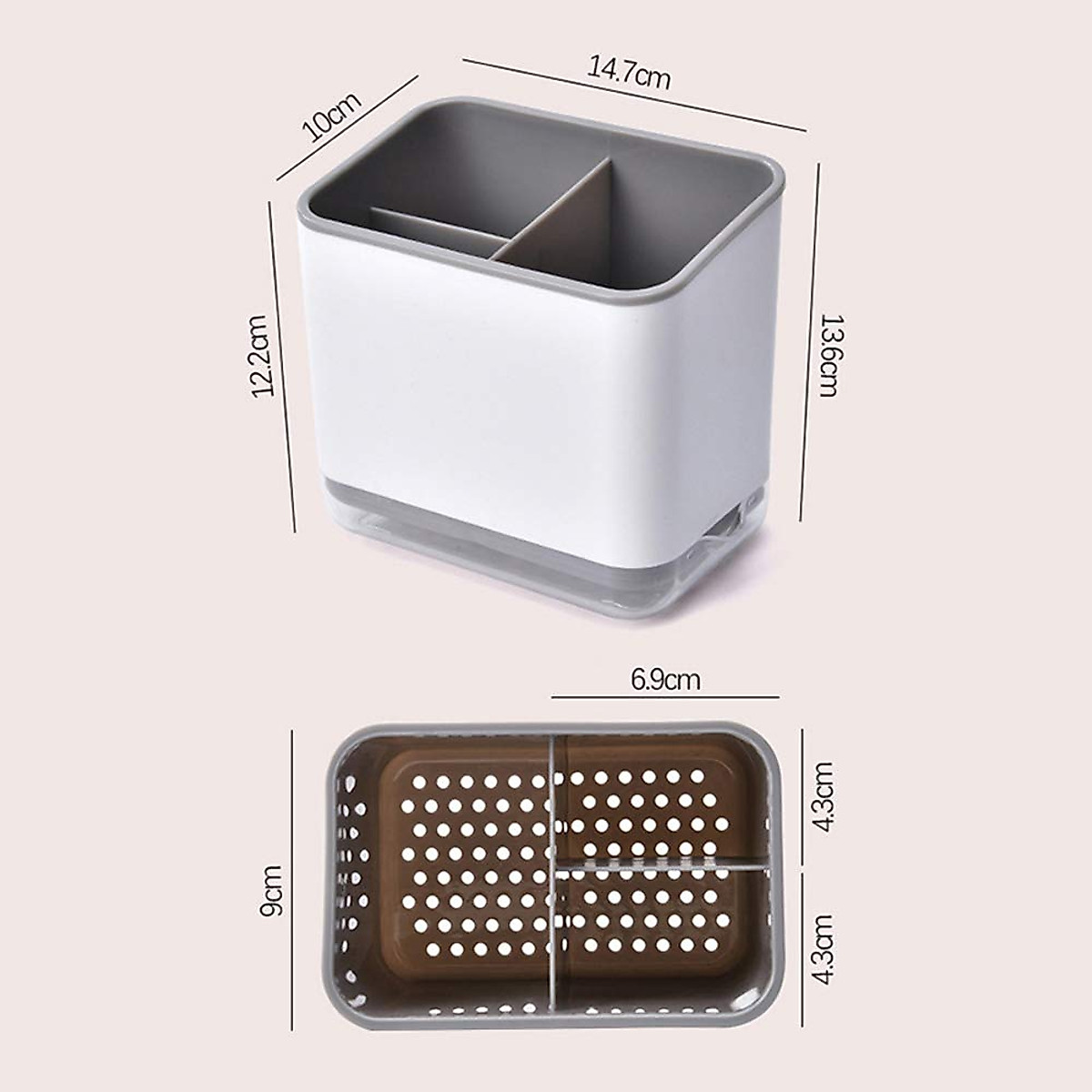 AKOAK 1 Pack Chopstick Holder - Cutlery Storage Box, Sink Cutlery/Spoon/Knife/Fork 3 Compartment with Drain Pipe Ideal Kitchen Organizer