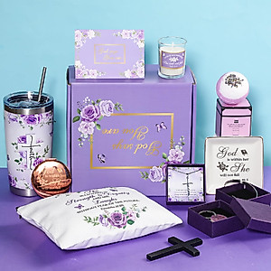 Remuuly Christian Gifts for Women Faith, Inspirational Religious Catholic Gifts for Mom Friends Sister Wife Girlfriends(Purple Flower)