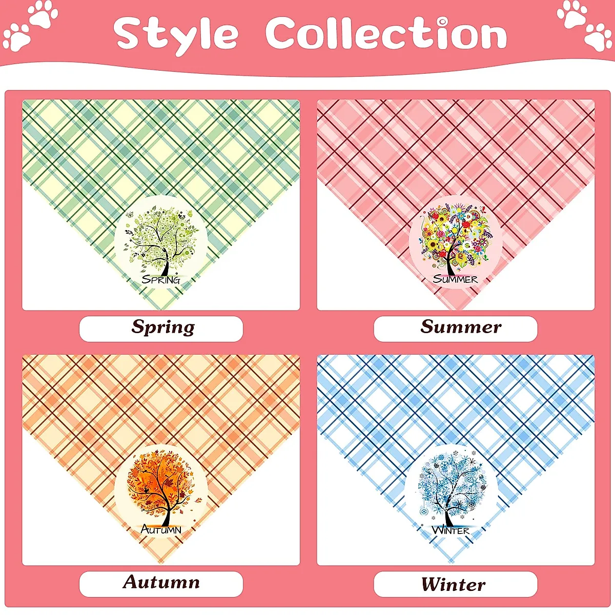 4 Pieces Dog Bandanas Scarf Dog Spring Summer Autumn Winter Season Theme Party Supplies Plaid Seasonal Holidays Dog Bandana Washable Dog Triangle Kerchief Bibs for Dogs Cats Pet Costume Supply