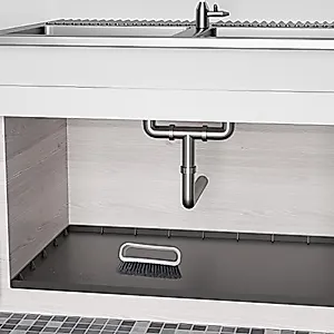 Under Sink Mat Waterproof for 36" Cabinet, Kitchen Rubber mat, Holds Over 3.3 Gallons Liquid Carbon Cabinets Leak Protector Bathroom Sink Line Drip Tray Sink Pan Black 35x22.5 inch