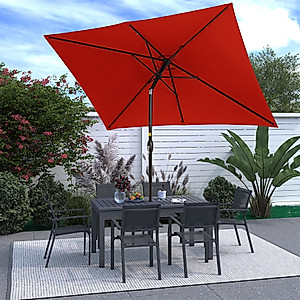 SUNVIVI OUTDOOR 6.5 x 10 Ft Rectangular Patio Umbrella Aluminum Pole, Outdoor Table Market Umbrella with Crank, 6 Steel Ribs, Polyester Canopy, Red