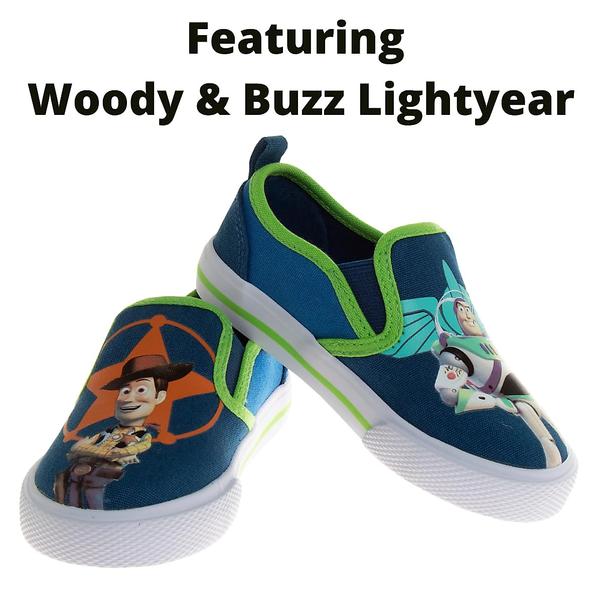Josmo Kids Toy Story Shoes for Boys - Sheriff Woody Buzz Lightyear Slip-on Sneaker Casual Fashion Lowtop Sneakers Canvas Shoe - Navy Green (Size 8 Toddler)