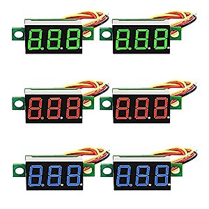 DaFuRui dc Voltage Display，6pcs Mini Digital Voltmeter 0.36 Inch Three-Wire DC 0-100V Voltage Tester Reverse Polarity Protection and Accurate Pressure Measurement（Red/Green/Blue）