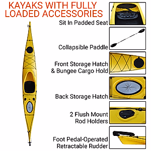 BKC SK287 Angler Touring Kayak – 14.75-Foot Solo Distance Sit-in Travel Kayak for Open Water Paddling, Collapsible Paddle Included