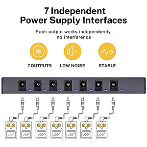 lotmusic Portable Guitar Pedal Power Supply 7 Isolated DC Output, Built-in 3.7V/10000mAh Rechargeable Battery for 9V Guitar Bass Effect Pedals with Short Circuit/overcurrent Protection