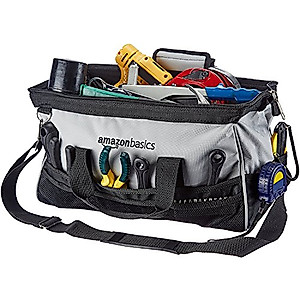 Amazon Basics Durable Wear-Resistant Base, Tool Large Standard Bag with Strap, 16 Inch, Black & Grey