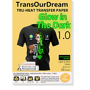 TransOurDream Heat Transfer Paper for Dark T Shirts (10 Sheets, 8.5x11'') GLOW IN THE DARK Iron on Transfers Paper Printable Heat Transfer Vinyl for Inkjet Printer
