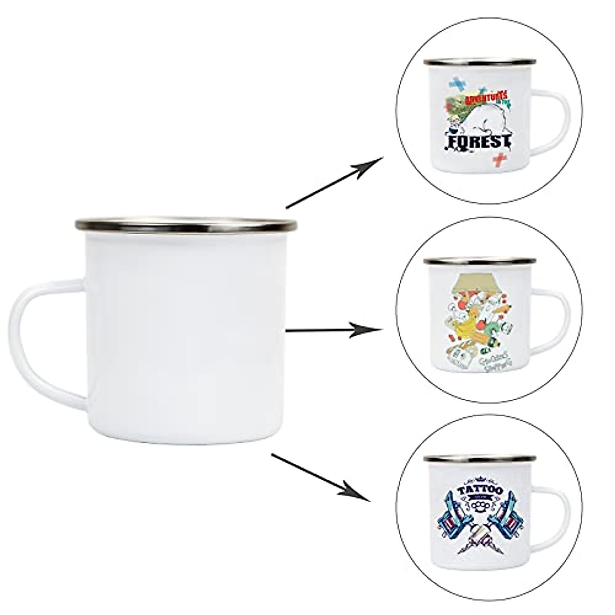 MAIKESUB 4 Pcs Sublimation Blank White Enamel Mug 12 OZ with Silver Rim Camping Travel Coffee Metal Mug Can be used as a gift for Christmas Thanksgiving Mother's Day Father's Day