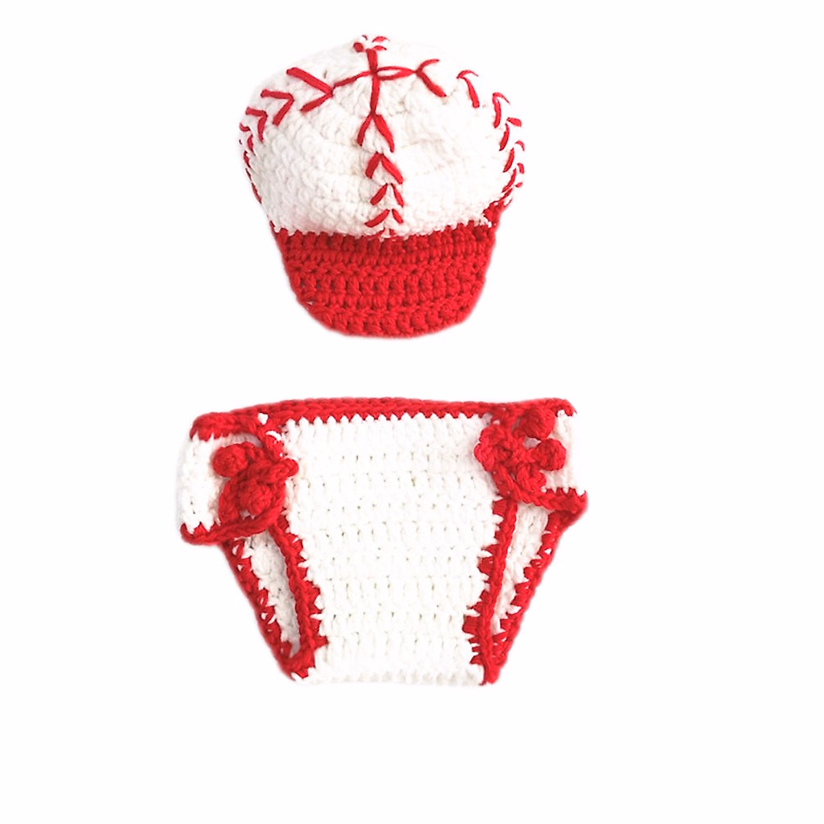 Pinbo Baby Infant Photography Prop Costume Baseball Crochet Knitted Hat Diaper White