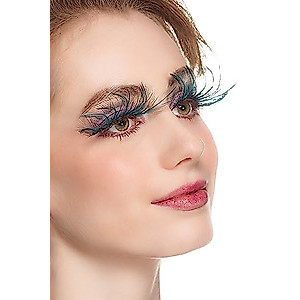 Dorisue Halloween eyelashes Double Lip Black with Green Big Extra Long Feather eyelashes Extra extension Halloween Green Feather Tip False Eyelashes Dance Halloween Costume