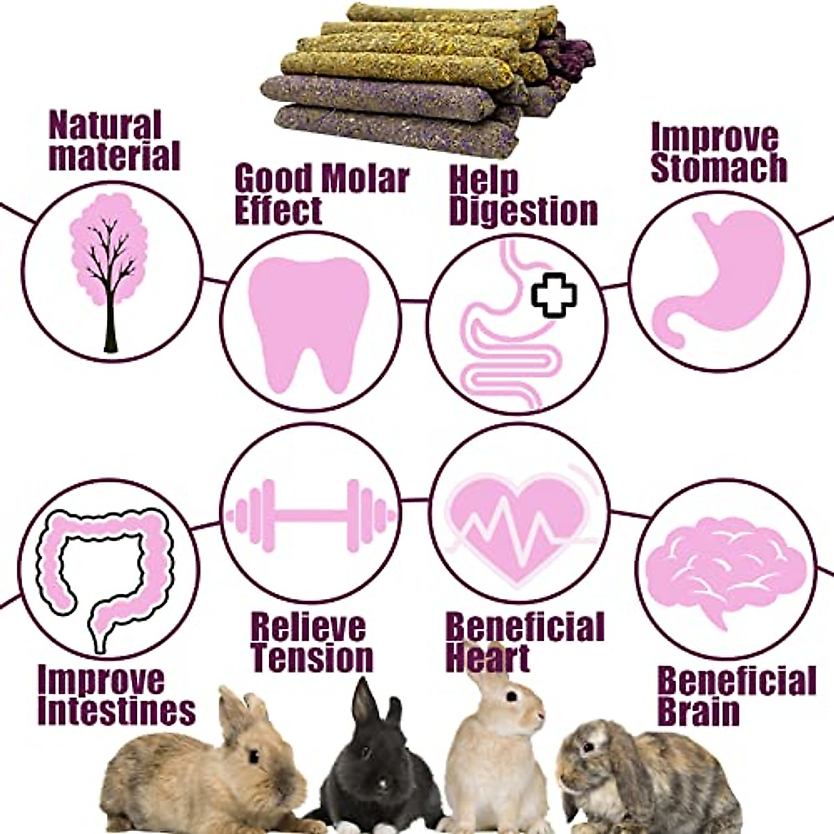 Natural Timothy Rabbit Hay Sticks 15PCS Flowers Flavored Bunny Chew Toys Handmade Hamster Timothy Molar Rod Teeth Treats for Rabbit Hamster Chinchilla Guinea Pig Gerbil