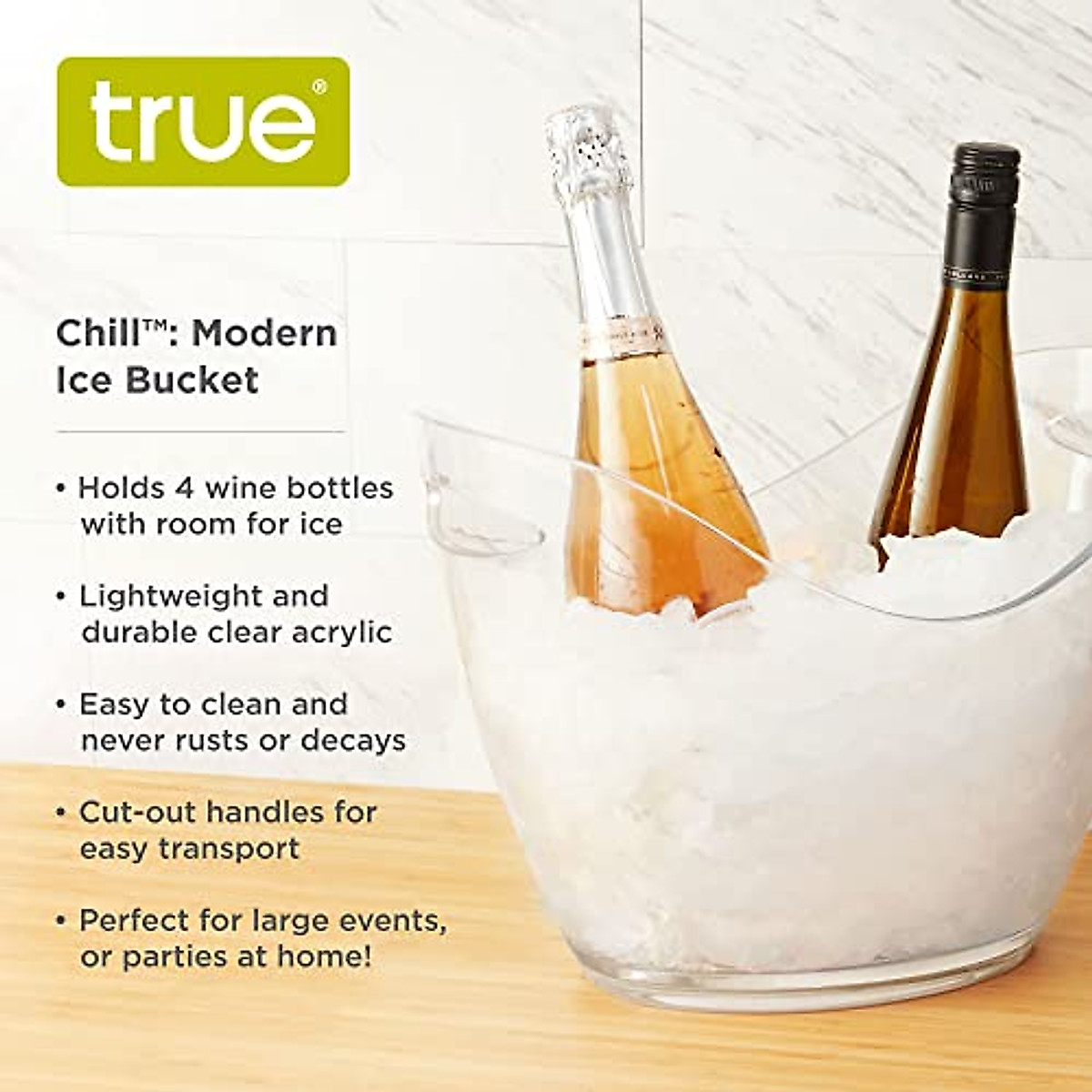 True Chill Clear Ice Bucket - Wine Buckets for Parties - 4 Bottle Capacity Champagne & Wine Acrylic Ice Bucket - 2 Gallon Plastic Ice Bucket Set of 1