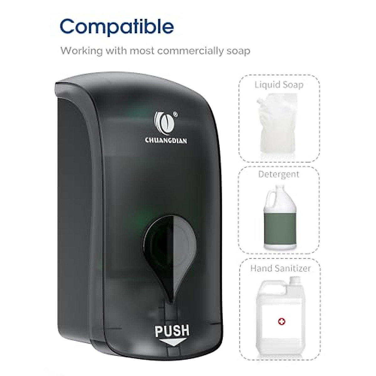 Manual Foam Soap Dispenser, 35oz (1000mL) Commercial Refillable Foaming Soap Dispenser-Transparent Black, CHUANGDIAN