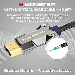 Monster M-Series Active Optical Lightwave Cable Certified Premium HDMI 2.1-48 Gbps Cable with Aluminum Extrusion Connector, V-Grip, Duraflex Protective Jacket - Supports 8K @ 60HZ, 4K @ 120HZ, 65.6 FT