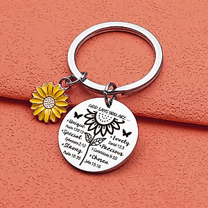 ORZOESD Religious Keyring Christian Gifts For Woman Sunflower Lover Gift Religious Baptism Jewelry, Religious Keychain, Standard