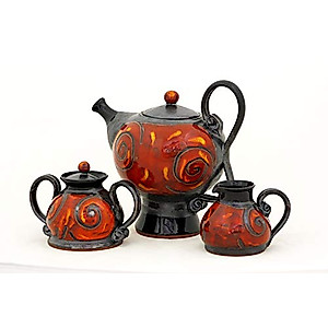 Handmade Pottery Teapot, Kitchen Decor, Art Ceramic Decor, Stoneware Kettle, Red and Black Teapot