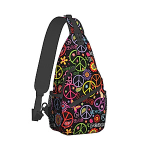 VOOHDDY Hippie Peace Sling Bag For Women Men Travel Hiking Backpack Crossbody Shoulder Chest Bags Casual Daypack Sport