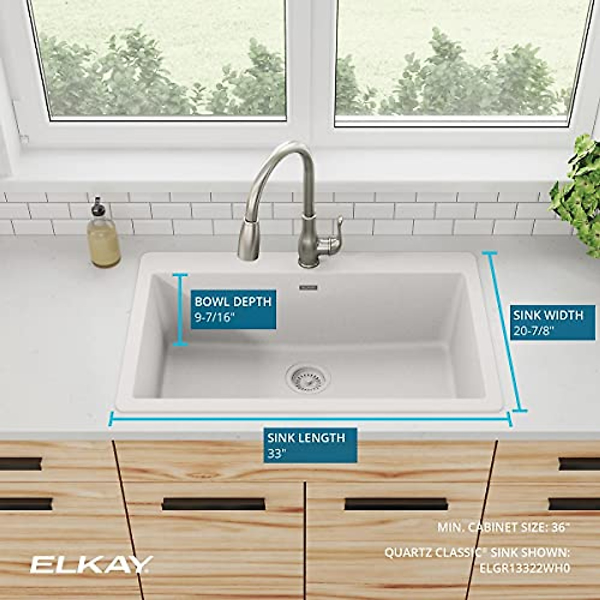 Elkay Quartz Classic ELGR13322WH0 White Single Bowl Top Mount Sink