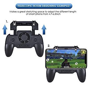 Qoosea Mobile Controller with 4000mAh Battery Power Bank Cooling Fan Mobile Controller L1R1 Game Trigger Joystick Gamepad Grip Remote for PUBG/Knives Out/Free Fire for Android iOS Phone 4.5-6.5"