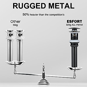 ESFORT Bathroom Sink Drain with Overflow Pop Up Sink Drain for Vessel Vanity Lavatory Sink, Matte Black