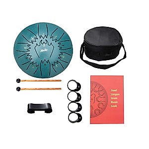 Nanrika Steel Tongue Drum, 10 Inch 11 Note, Percussion Instrument, Hand Pan Drum, With Bag, Music Book, Drumstick and Finger Cover (Malachite)