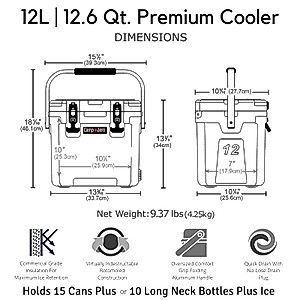 CAMP-ZERO 12 | 12.6 Qt. Cooler with 2 Molded-in Cup Holders & Folding Aluminum Handle | Thick Walled, Freezer Grade Cooler with Secure Locking System & Tie Down Channels (Pink)