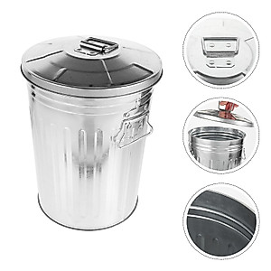 Ciieeo Round with lid Metal Wastebasket 8L Gallon Galvanized Trash Can Metal Garbage Can for Home, Office, Bathroom