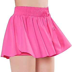 Girls Athletic Flowy Shorts with Inner Pockets Butterfly Running Active Workout Sports Elastic Waist Shorts for Kids Pink 10Y