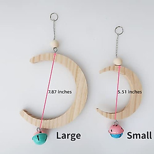 Bird Swing Toy Bird Perch Parrot Cage Hammock Swing Wooden Moon Shape Perch Stand Rack Bird Chewing Biting Tearing Climbing with Stainless Steel Hanging Chain  (B,Small)